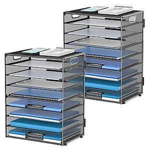 DALTACK 9-Tier Paper Letter Tray Desk Organizer with Handles, Mesh File Holder Organization, Paper Sorter Desk Organizer for Office Home School, Black 2 Pack