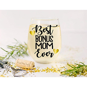 Gift for Step Mom - Best Bonus Mom Ever - Stepmom Birthday Present - Premium 21oz Stemless Wine Tumbler Cup Drinking Glass
