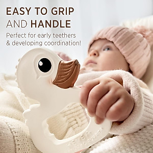 HEVEA Kawan Duck Teether - Massaging Baby Teething Toys Made from 100% Natural Rubber - Free of BPA, PVC, Plastic, and Phthalates