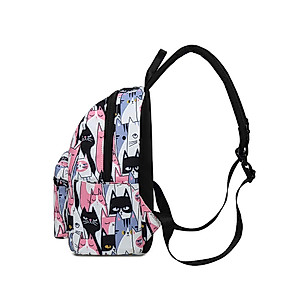 Ymeibe 12 Inch Cute Cat Mini Backpack for Teen Girls Lightweight Backpack Multi-Pockets Cartoon Bookbag Fashion Campus Casual Backpack