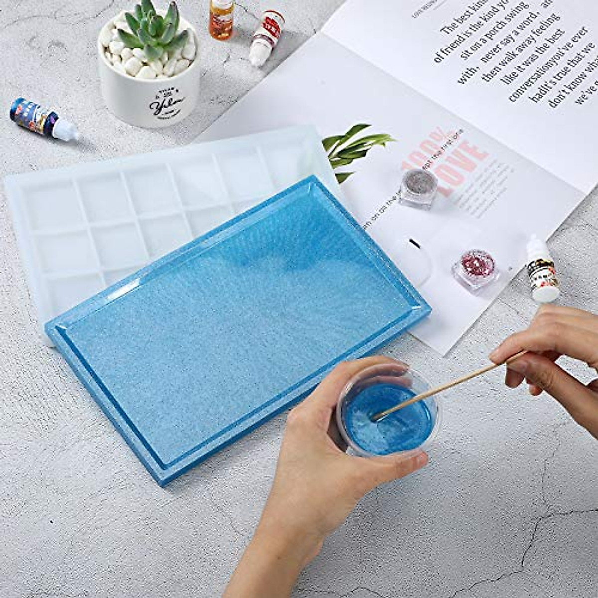 2 Pieces Silicone Rolling Tray Mold Rectangle Serving Tray Molds Large Coaster Resin Mold Silicone Plate Casting Mold with Sides for DIY Craft Epoxy Resin Making Coin Dish Jewelry Holder Trinket Tray