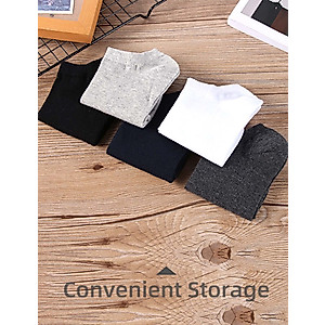WAIKAS [Pack Of 5 Pairs] Men's Ankle Socks, Stretch Cotton Socks For Man, Common Size, Black/White/Grey/Dark Grey/Navy Blue each color 1 pcs, 5pcs Packing