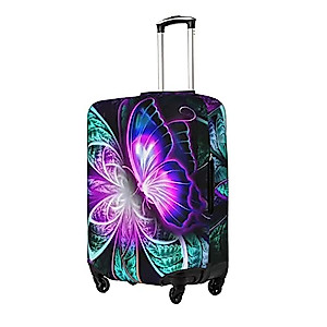 Travel Luggage Cover Suitcase Protector, Fractal Purple Butterfly Leaves Thickened Washable Elastic Anti-scratch Suitcase Sleeve with Concealed Zipper for Wheeled Suitcase Fits 18-21 Inch Luggage