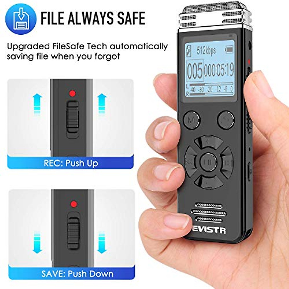 40GB Digital Voice Recorder for Lectures Meetings - Portable Recording Devices with Playback, Line-in, Password, USB Rechargeable