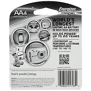 Energizer BF-W3DL-O4K4 Ultimate L91BP-4 Lithium AA Battery, 24 Batteries in Original Retail Packs Not Bulk