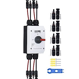 DIHOOL Solar Panel Disconnect Switch, 2x32 Amp 2 String DC 1200V 2 in 2 Out, IP66 PV Combiner Box