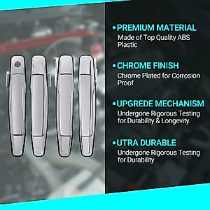 Exterior Chrome Door Handle - Compatible with 2007-2013 Chevy Avalanche, Silverado, Suburban, Tahoe, GMC Sierra, Yukon, Cadillac Escalade Pickup Truck SUV - 4 PCS Front Rear Driver & Passenger Side