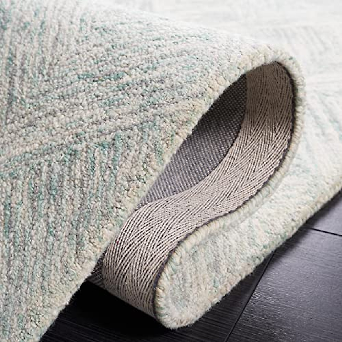 SAFAVIEH Abstract Collection Area Rug - 8' x 10', Grey & Turquoise, Handmade Wool, Ideal for High Traffic Areas in Living Room, Bedroom (ABT428F)