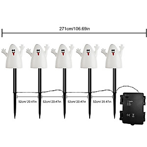 Ghost Yard Stakes, 2 Modes Halloween Decorative Stake Light, Halloween Ghost Led Stake Lights with 2 Lighting Modes, Solar Powered Led Ghost Lights, Light Up Halloween Decorations for Holiday Home