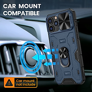 VEGO Compatible for iPhone 13 Pro Max Case & iPhone 12 Pro Max Stand Case with Slide Camera Cover, Built-in 360° Rotate Magnetic Ring Kickstand Heavy Duty Protective Cover Case - Blue