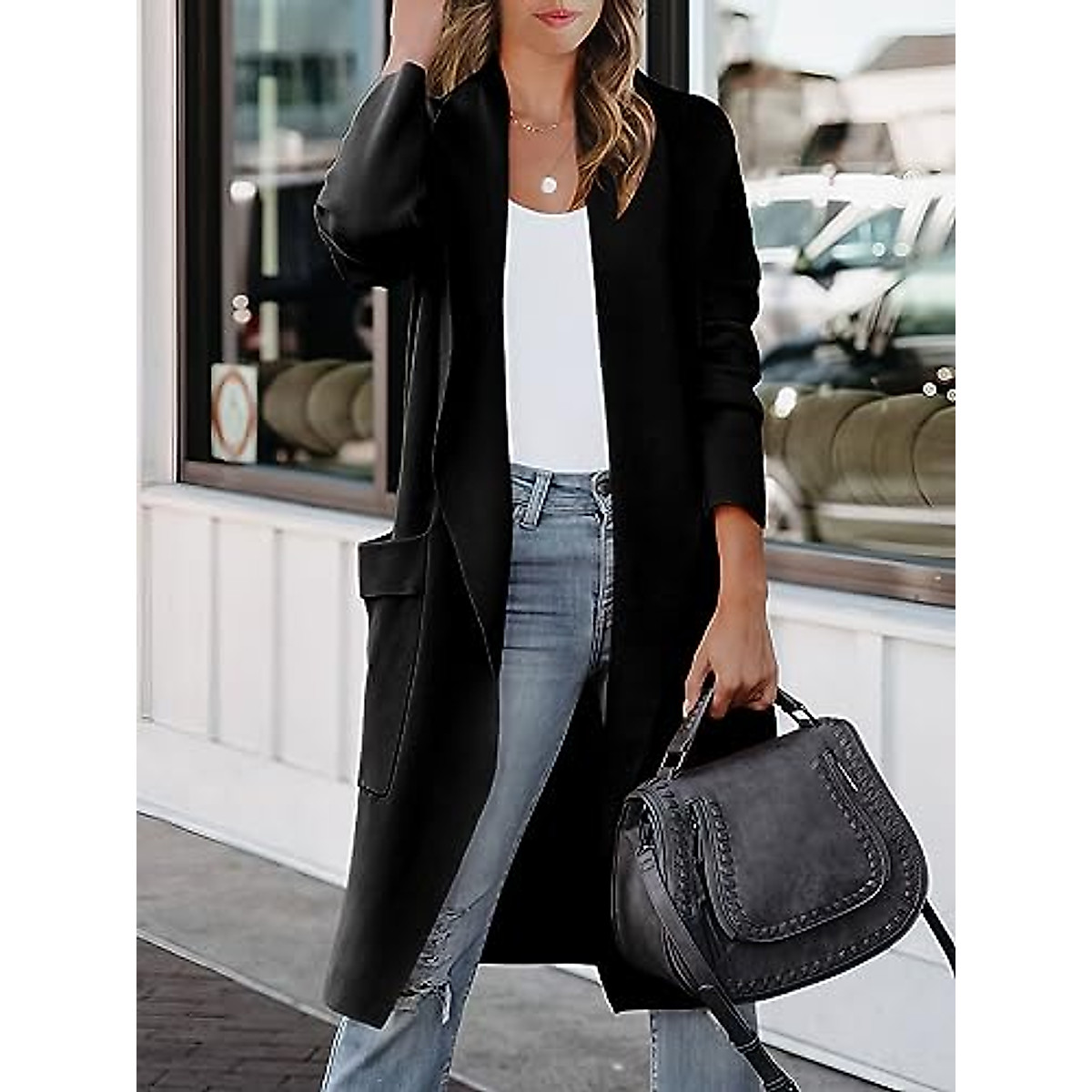 ANRABESS Womens Oversized Sweater Cardigan Knit Long Dressy Coatigan Soft Casual Sweater Jacket Coat Pockets Fashion Trendy 2023 Outwear Clothing Black 580heise-XL