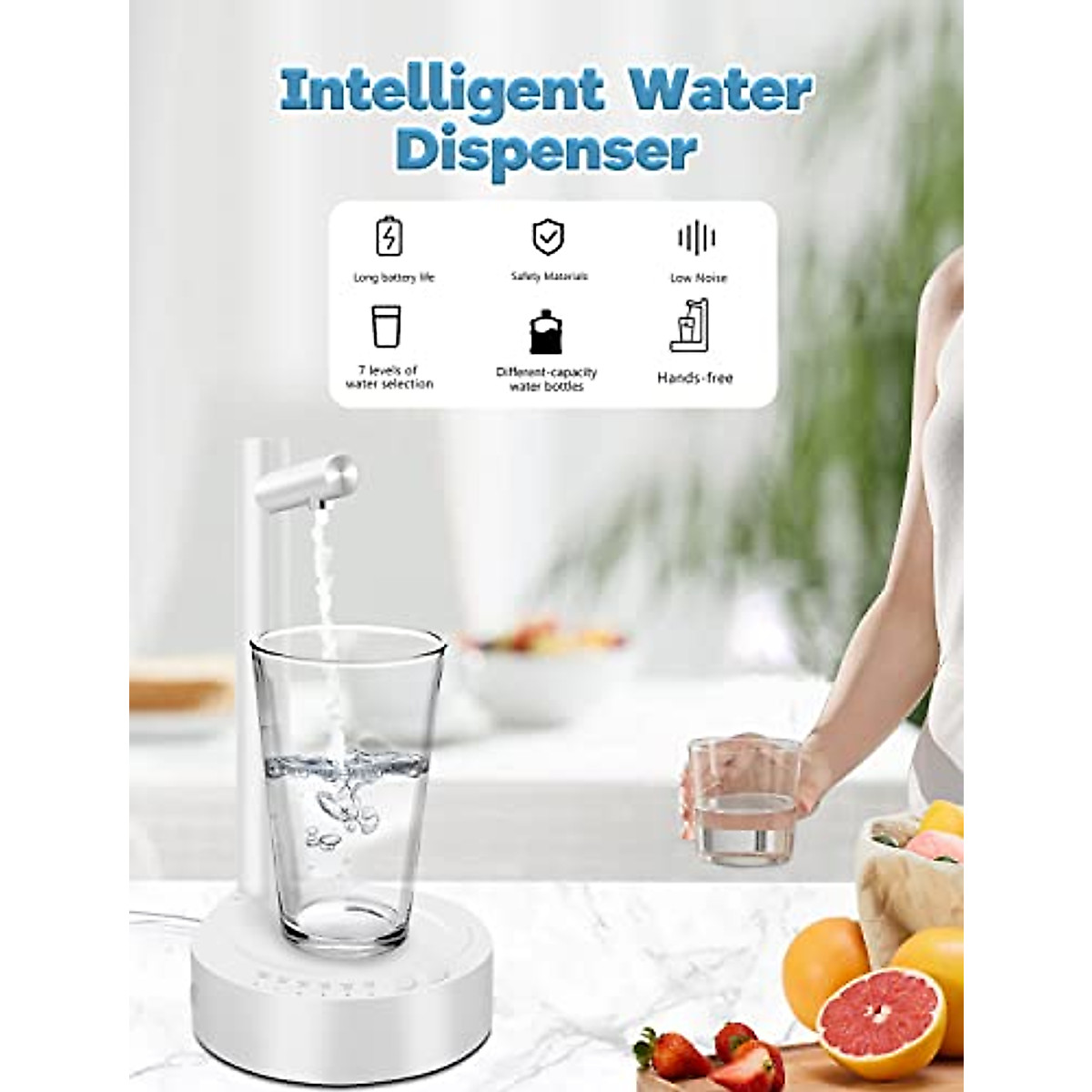 Bedside Water Dispenser for Bedroom Nightstand - Desktop Water Dispenser for 5 Gallon Bottle - Tabletop Wireless Water Dispenser - Type-C Charging