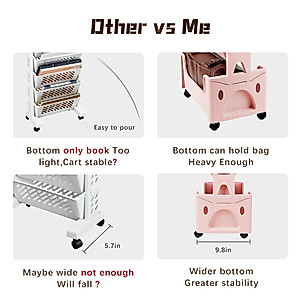 5 Tier Mobile Bookshelf Cart, Removable Movable Bookcase, Rolling Cart Book Rack Storage Bookcase Organizer, Kids Bookshelf Carts with Wheels For Living Room Classroom Office Kitchen Bedroom (Pink)