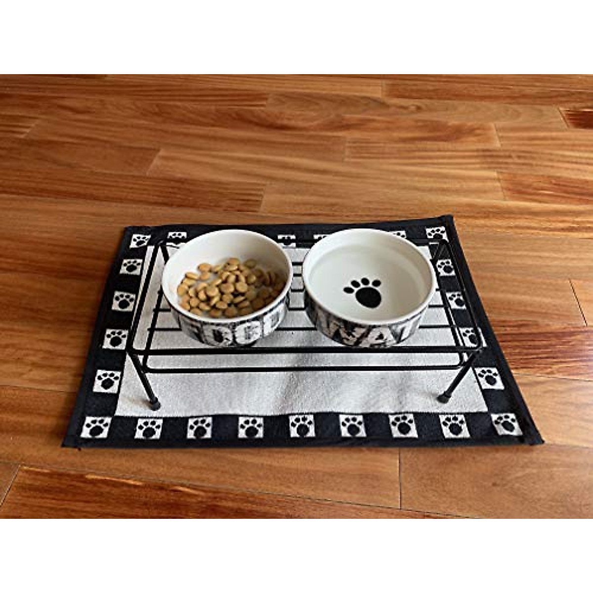 PetRageous 81030 Gizmo's Set The Table Steel Frame Dog Feeder, 3-Inch Tall Dining Table by 13-Inch Long and 6-Inch Wide, Holds Two 5.5-Inch Diameter Bowls, for Small and Medium Dogs and Cats, Black