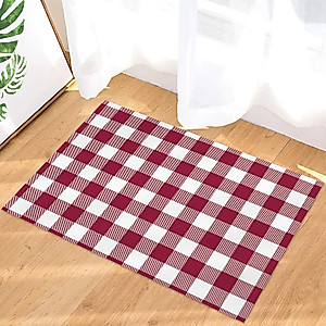 Door Mat for Bedroom Decor, Red Lattice Floor Mats, Holiday Rugs for Living Room, Absorbent Non-Slip Bathroom Rugs Home Decor Kitchen Mat Area Rug 18x30 Inch