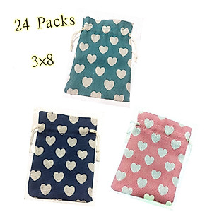 Autupy 24 Packs 5.5 x 3.9 Inch Heart Burlap Drawstring Bags Gift Bags Packing Storage Linen Jewelry Pouches Sacks for Valentine's Day Wedding Party Shower Birthday Thanksgiving Halloween