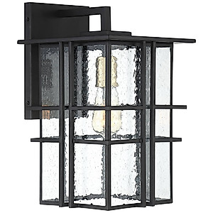 Possini Euro Design Arley Modern Outdoor Wall Light Fixture Black Geometric Frame 16" Seedy Glass for Exterior Barn Deck House Porch Yard Patio Outside Garage Front Door Garden Home Roof Lawn