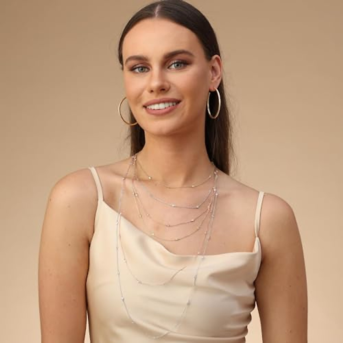 SAVEARTH DIAMONDS 2.9MM Round Cut Moissanite Diamond Lab Created Bezel Set Yard Station 36" Long Chain Necklace In 14k White Gold Over Sterling Silver Jewelry (G-H Color, 1.60 Cttw)