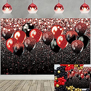 Red and Black Glitter Backdrop Balloons Bokeh Birthday Photography Background for Men and Women, Suitable for Wedding Prom Party Decoration Banner Props 7x5FT(Width 210cm x Height 150cm)