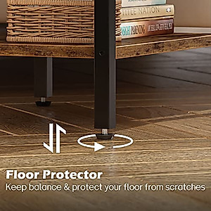 SUPERJARE Nightstand with Charging Station, Bed Side Table with Adjustable Fabric Drawer, Night Stand for Bedroom, 3-Tier Storage End Table, for Living Room - Rustic Brown