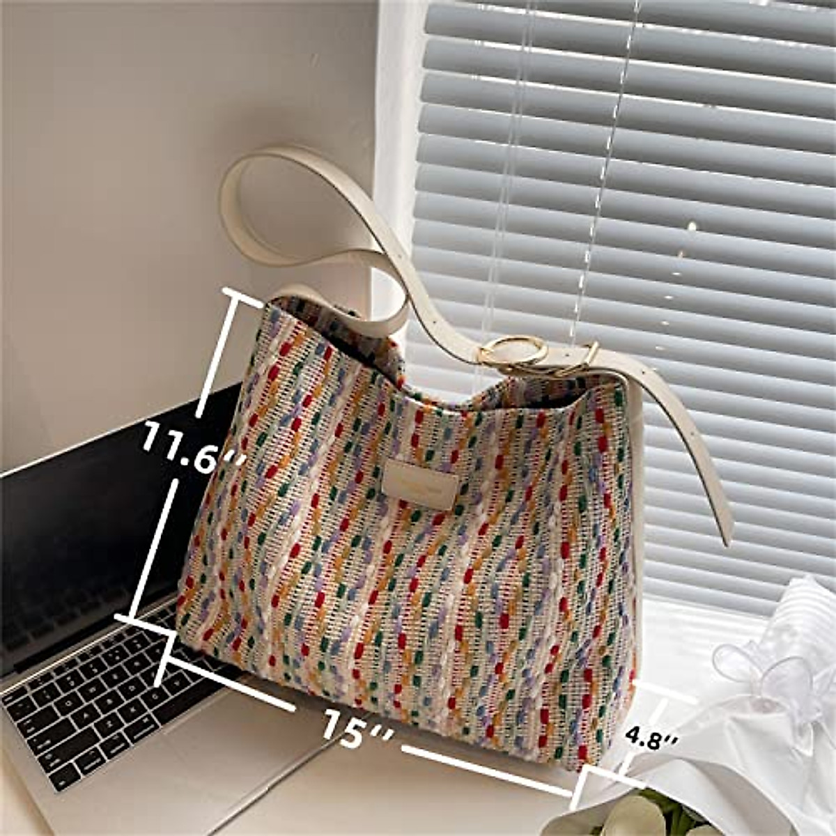 QTKJ Tote Bag, Canvas Shoulder Bag Leather adjustable shoulder straps Crossbody Bag, Large Size Canvas Tote Designer Tote Bag for women Vacation, Travel, Daily and Work（White）