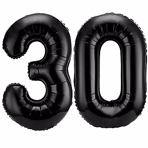 42 Inch Number 30 Balloons Jumbo 30 Foil Party Balloons Giant Number 30 Balloons for 30th Birthday Party Decorations and 30th Anniversary Event (Black)