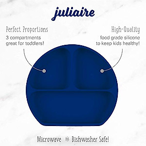 JULIAIRE Suction Plates for Baby - Toddler Plates - Suction Plates for Toddlers - Plates Divided Into 3-Portions - Baby Plates Microwave Dishwasher Safe