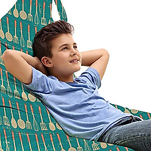 Lunarable Vintage Lounger Chair Bag, Retro Style Hanging Kitchen Utensils of Whisk Spatulas Ladle Repeating Design, High Capacity Storage with Handle Container, Lounger Size, Camel Rust Teal
