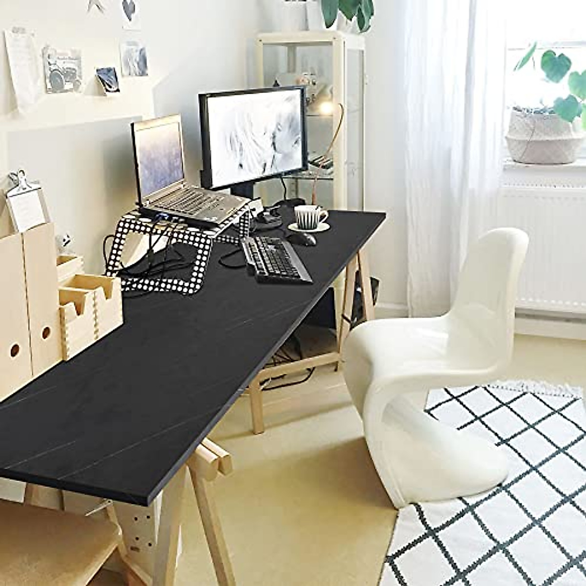 Kaboon 55x28 Desk Table Top, One Piece Wood Tabletop for Home and Office Desk, Double Desk, L Desk DIY(27.5" D x 55" W, Cloud Atlas/Black Desktop Only)