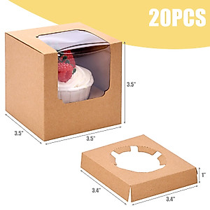 VGOODALL 20PCS Cupcake Boxes, 3.5"x3.5"x3.5" Individual Cupcake Containers Pre-Assembled Containers with Window and Inserts for Wedding Baby Shower Birthday Party Supplies