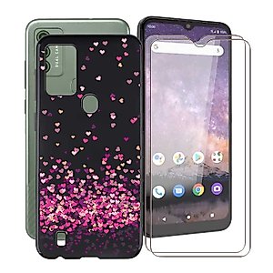 HGJTF Phone Case for Wiko Voix/U616AT (6.50") with [2 X Tempered Glass Screen Protector], Ultra-Thin Soft Silicone Bumper Shell Shockproof TPU Black Cover for Wiko Voix/U616AT - Hearts