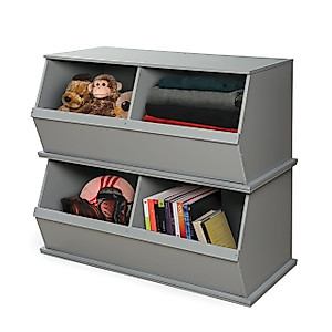 Stackable Wooden 2 Bin Open Storage Toy Organizing Cubby