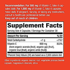Nature's Way Alive! Vitamin C Supplement with Organic Acerola, Immune Support*, 120 Capsules