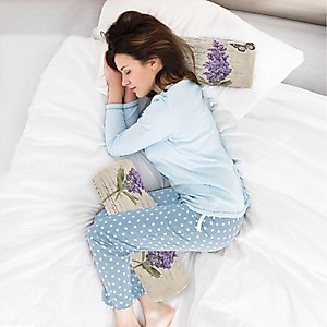 xigua Vintage Lavender Neck Roll Pillow for Neck Relief with Removable Washable Cover - Memory Foam Round Cylinder Bolster, Ergonomically Designed for Head, Neck, Back, and Legs