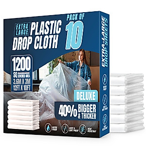 Haxdon 12 x 10 FT 10 Pack Extra Large Painter’s Plastic Drop Cloth Painting Sheet - Durable Dust Cover - Clear Plastic Sheet - Plastic Sheeting - Plastic Cover - Paint Drop Cloth
