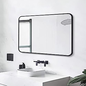 SCWF-GZ 20x30 Square Mirror Full Length Wall Mounted Hanging or Against Wall Metal Frame Dressing Make-up Mirrors for Entryway Bedroom Bathroom Living Room 20 30 inch Black