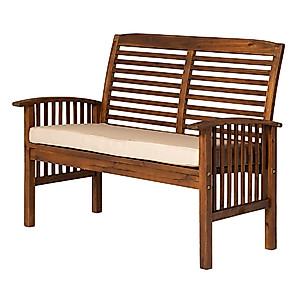 Walker Edison Rendezvous Modern Solid Acacia Wood Patio Loveseat with Cushions, 47 Inch, Dark Brown