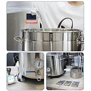 AIZYR Home Brewery Machine Heavy Duty Stainless Steel Stock Pot with Lid, Valve, Thermometer Stock Pot Cookware Boiling Bucket Container,35x35cm