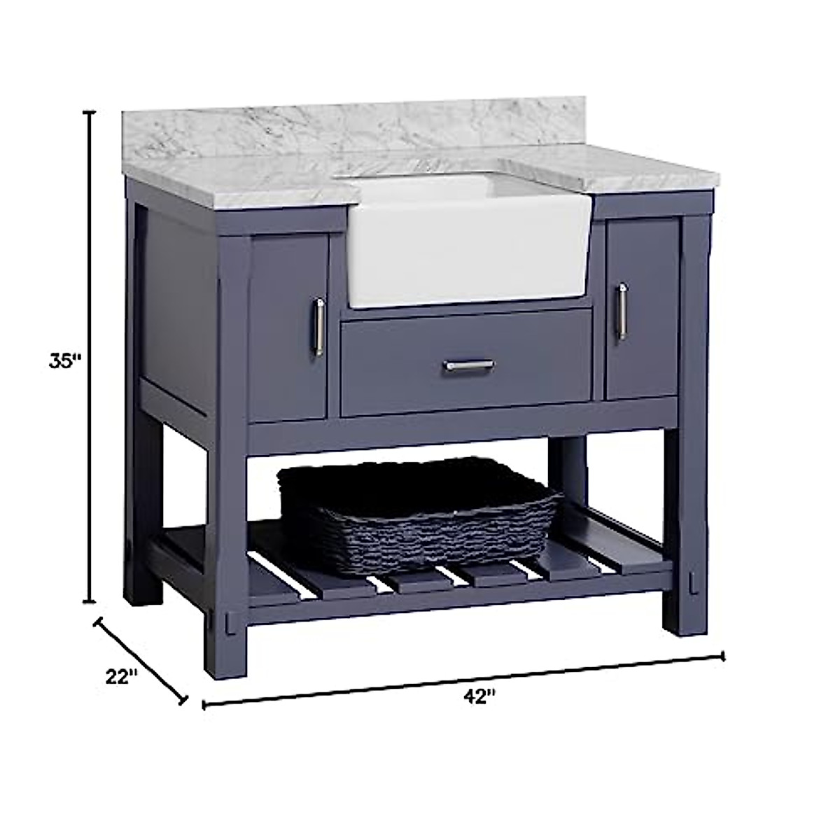 Charlotte 42-inch Farmhouse Bathroom Vanity (Carrara/Marine Gray): Includes Marine Gray Cabinet with Authentic Italian Carrara Marble Countertop and White Ceramic Apron Sink