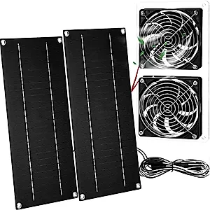 Solar Panel Fan Kit 10W 12V Solar Powered Dual Fan Waterproof Solar Exhaust Fan Outdoor Portable Solar Ventilation Fan Solar Attic Fan with Cable for Chicken Coop Greenhouse Shed Pet Houses Window