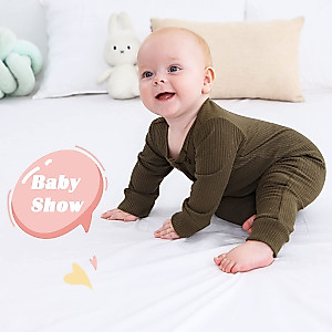 VICVIK Baby Boy Girl 2 Pack Solid Romper Knitted Button One Piece Bodysuit Long Sleeve/Short Sleeve Newborn Infant Jumpsuit Clothes