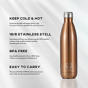 Stainless Steel Double Walled Water Bottle, Vacuum-Insulated Water Thermos 750 ML Copper
