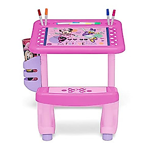 Disney Minnie Mouse Draw and Play Desk by Delta Children – Includes 10 Markers and Coloring Book, Pink