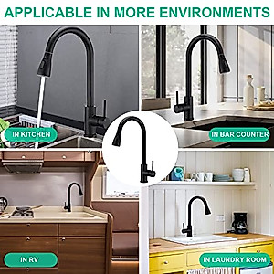 Besworta 3-Way Pull Down Matte Black Kitchen Faucet with 23-Inch Pull Out Hose, Stainless Steel, 3-Water Outlet Modes, PVD Finish, Ceramic Cartridge, 304 SUS