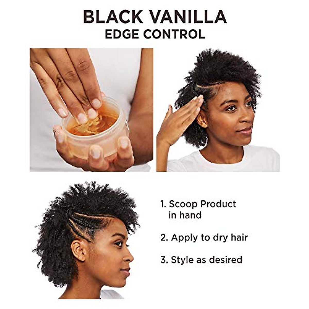 Carol's Daughter Black Vanilla Edge Control for Curly, Wavy or Natural Hair, Clear Edge Smoother for Dry, Dull or Brittle Hair, 2 Oz