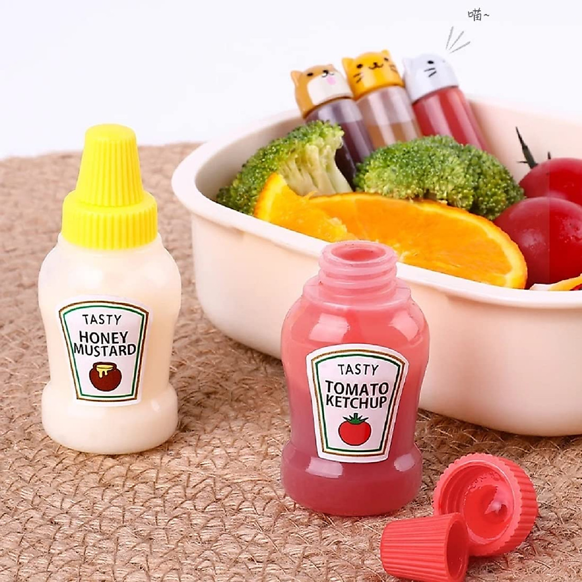 4 Pcs Mini Ketchup Bottles, 25ml Condiment Squeeze Bottle with Sturdy Screw Cap, Plastic Portable Sauce Container for Bento Box Accessories, Mini Condiment Squeeze Bottles for Sauces, Salad Dressing