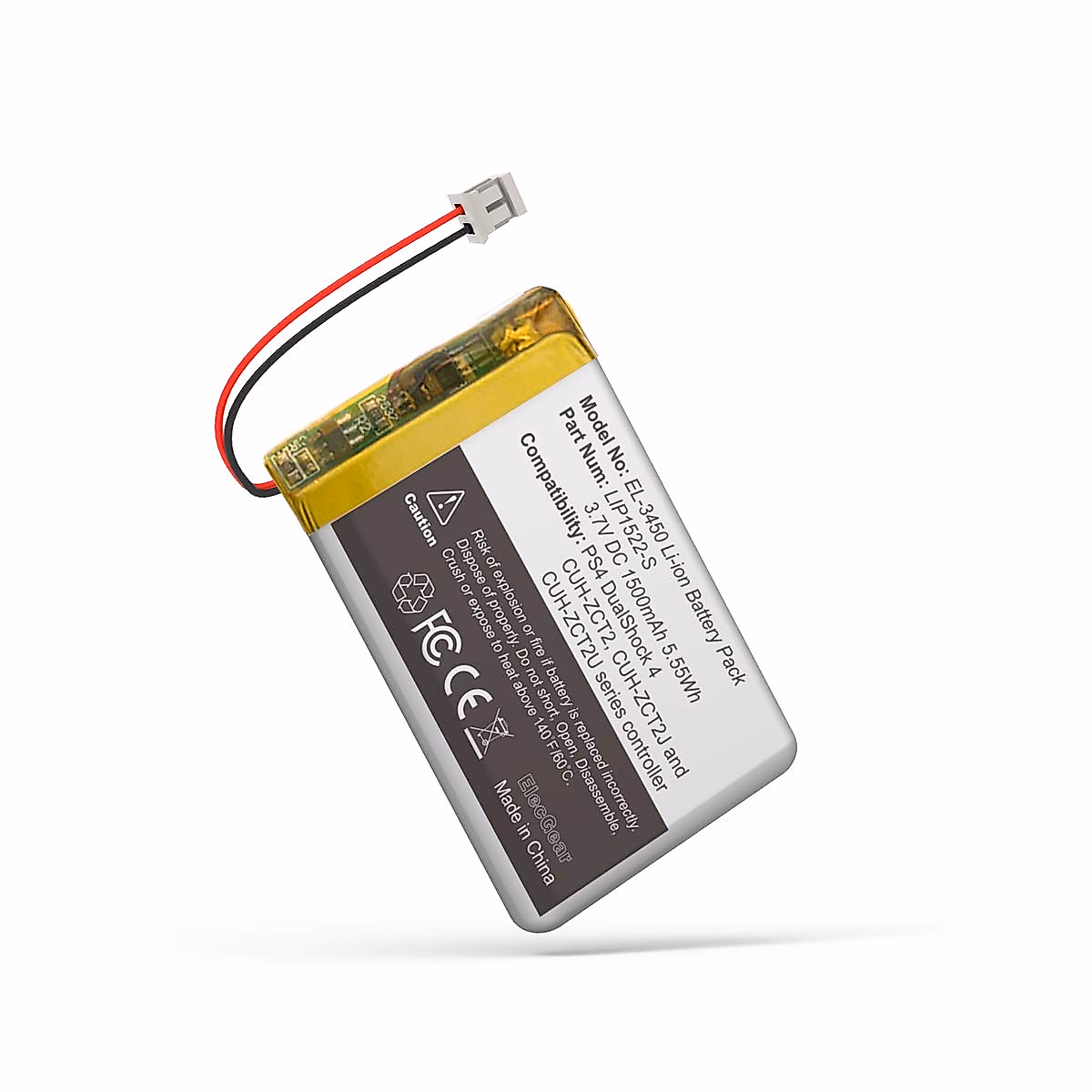 ElecGear 1PC Replacement Battery Pack for PS4 Controller V4, 1500mAh Li-ion Rechargeable Battery for PlayStation 4 DualShock CUH-ZCT2 Series LIP1522 with Small Plug, Repair Tool Kit Included