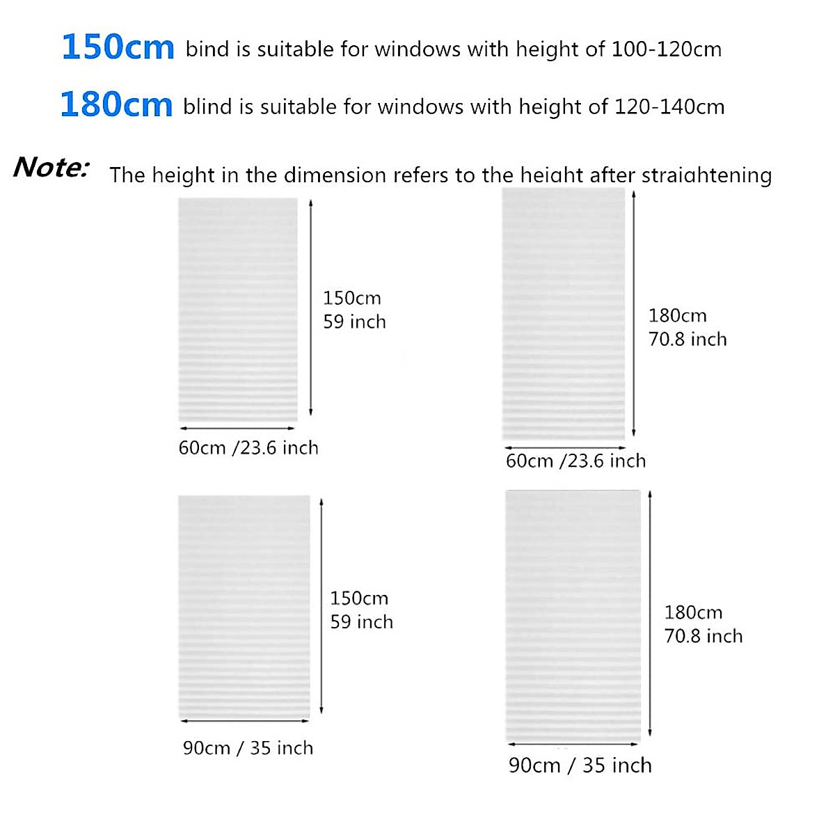 2 Pack Temporary Blinds for Window, Self Adhesive Pleated Blinds Cordless No Drill Fabric Blinds Room Darkening Shades Blackout Shades for Bathroom Kitchen Office 23.6 * 59Inch(W*H)