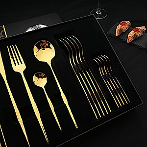 Uk_18_knife 24Pcs Rainbow Flatware Set Dinnerware Cutlery Set Stainless Steel Restaurant Silverware Tableware Steak (Color : Red Gold)