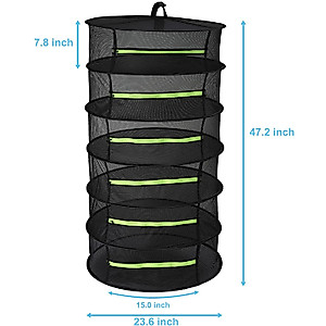 Herb Drying Rack Hanging 6 Layer Collapsible Drying Rack Mesh Drying Net with Zipper, 2ft Drying Rack with Garden Gloves, Hook, for Drying Seeds, Herb, Bud, Grass, Hydroponic Plants 24" D x 47" H